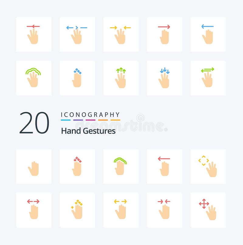 20 Hand Gestures Flat Color Icon Pack Like Left Four Down Finger ...