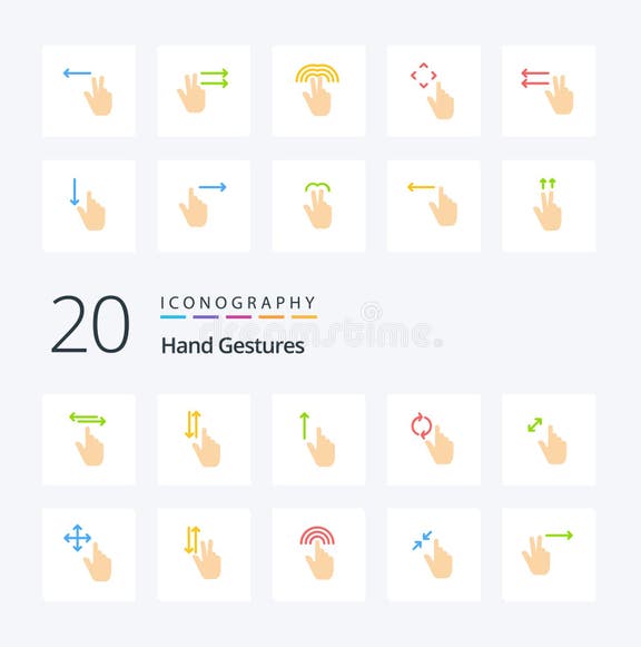 20 Hand Gestures Flat Color Icon Pack Like Refresh Finger Up Hand Gesture Stock Vector ...