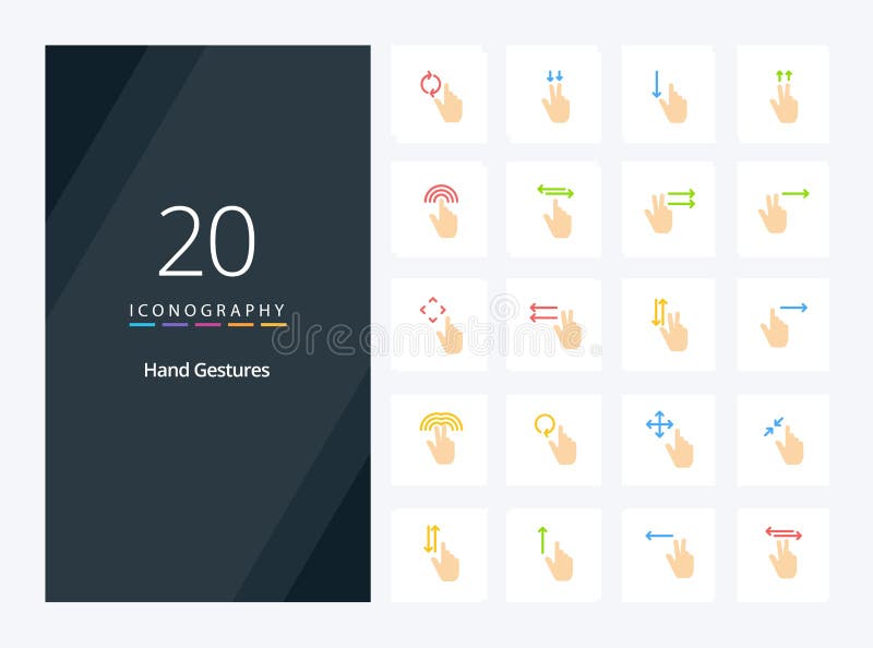 20 Hand Gestures Flat Color Icon for Presentation Stock Vector ...
