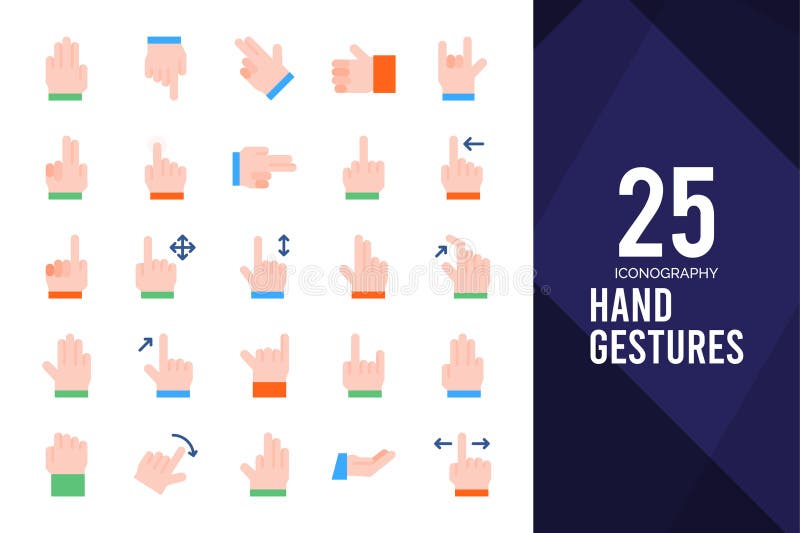 25 Hand Gestures Flat Icon Pack. Vector Illustration Stock Vector ...