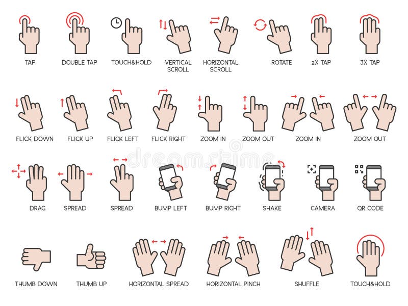 Hand Gestures Icons Set with Name Stock Vector - Illustration of design ...
