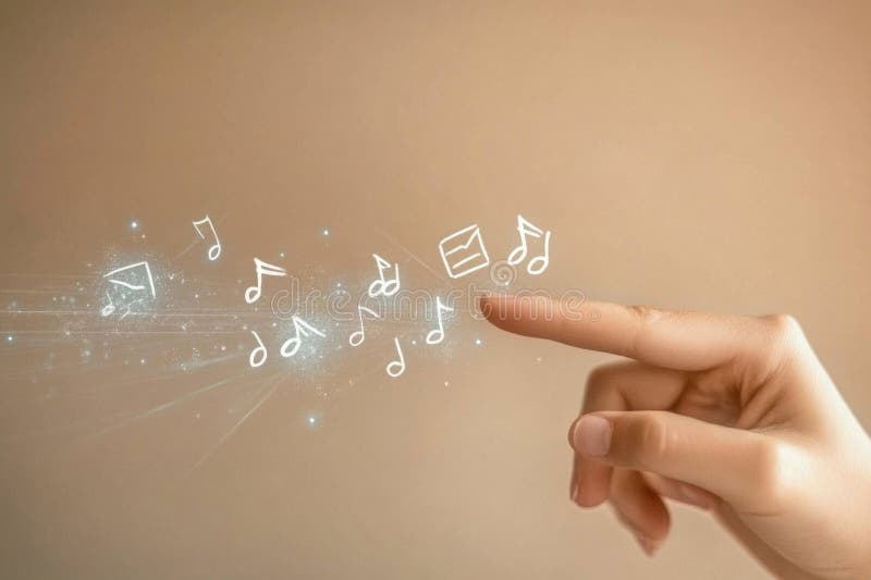 Hand Gestures Interacting with Virtual Musical Notes and Icons Stock ...