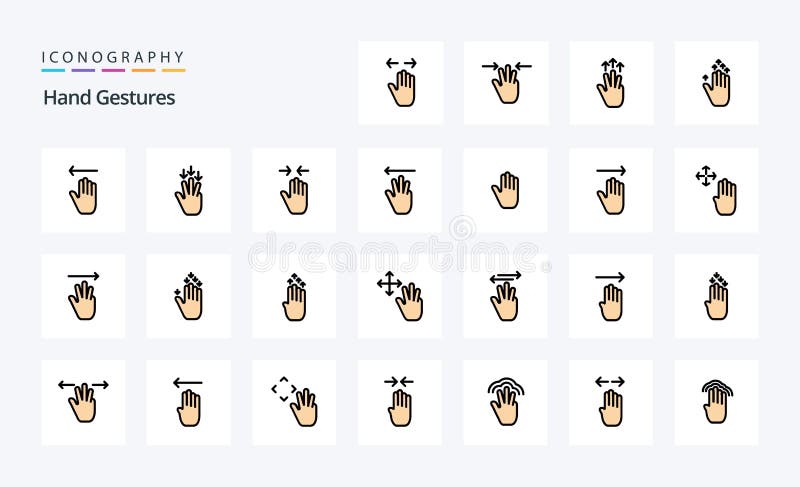 25 Hand Gestures Line Filled Style Icon Pack Stock Vector ...