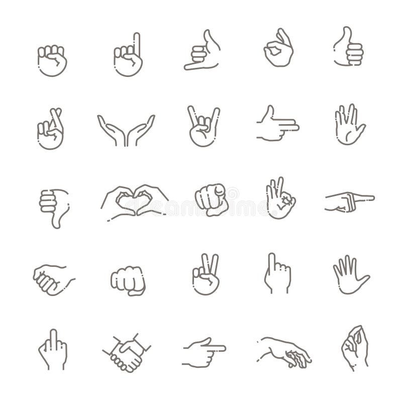 Hand Gestures Line Icon Set Stock Vector - Illustration of icon ...