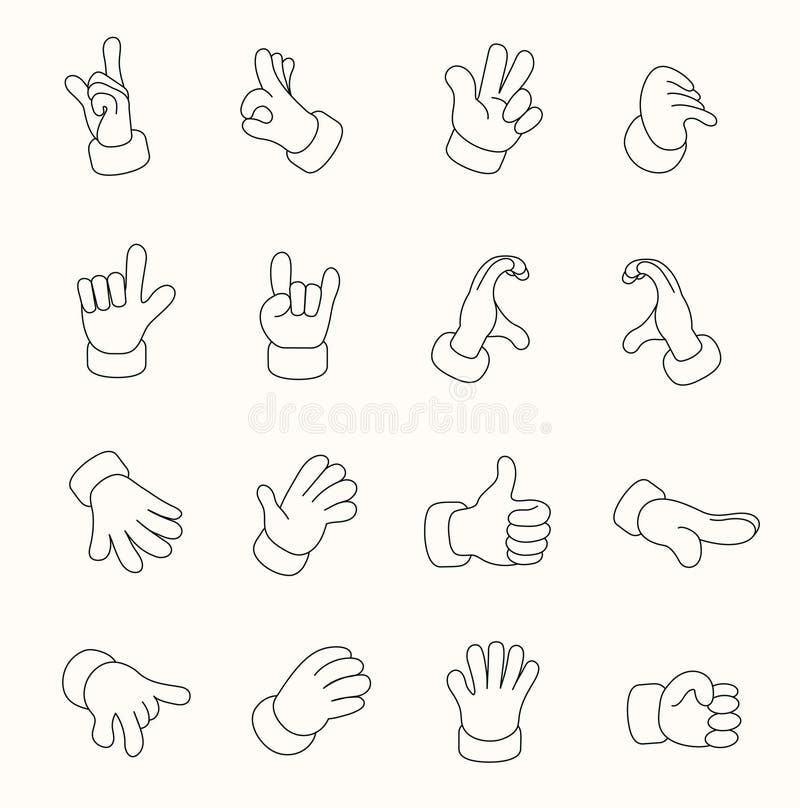 Hand Gestures Line Icons. Groovy Character Hand Shows Finger Gestures ... Hand Gestures Line Icons. Groovy Character Hand Shows Finger Gestures ...
