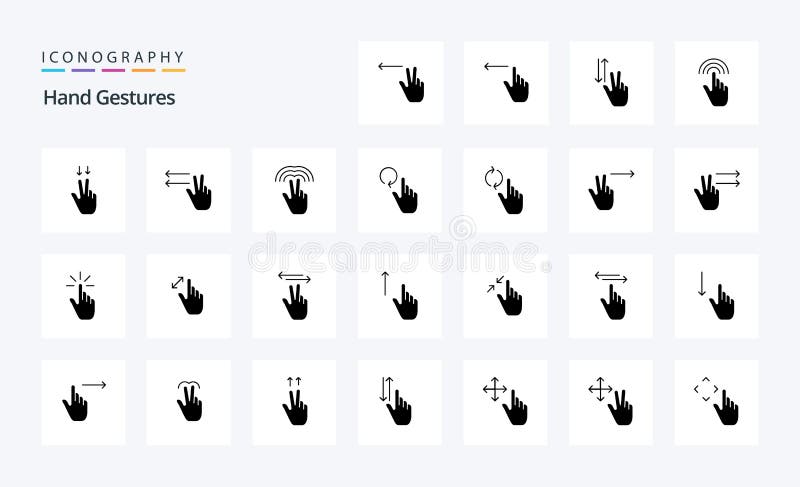 25 Hand Gestures Solid Glyph Icon Pack Stock Vector - Illustration of ...