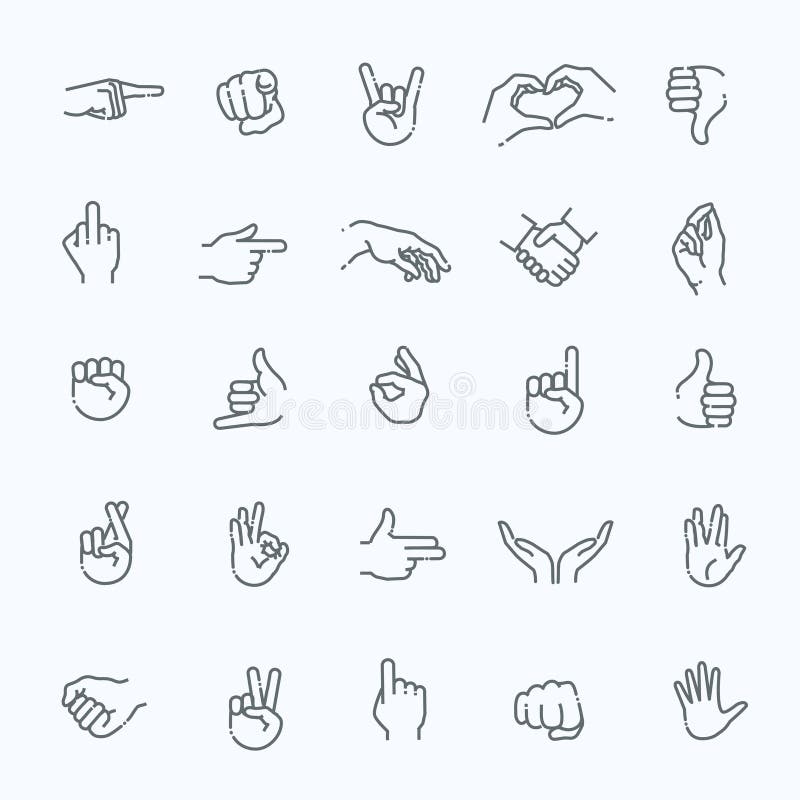 Hand Gestures Thin Line Icon Set Stock Vector - Illustration of bump ...