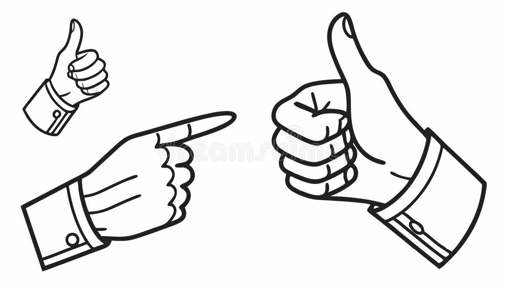 Hand Gestures Thumbs Up and Pointing, Communication and Approval ...