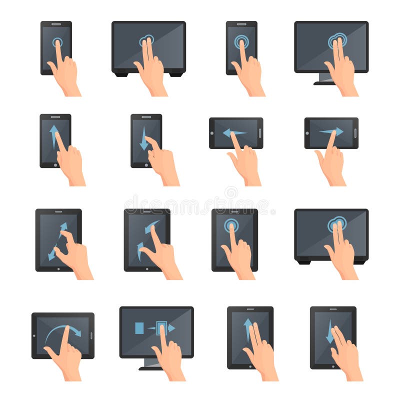 Hand Gestures on Touch Digital Devices Stock Vector - Illustration of ...