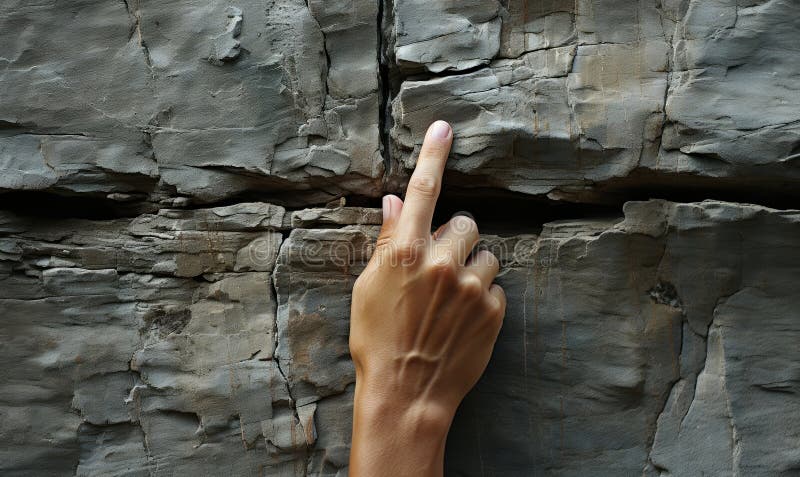 Hand Pointing at Something on Rock Wall Stock Photo - Image of explore ...