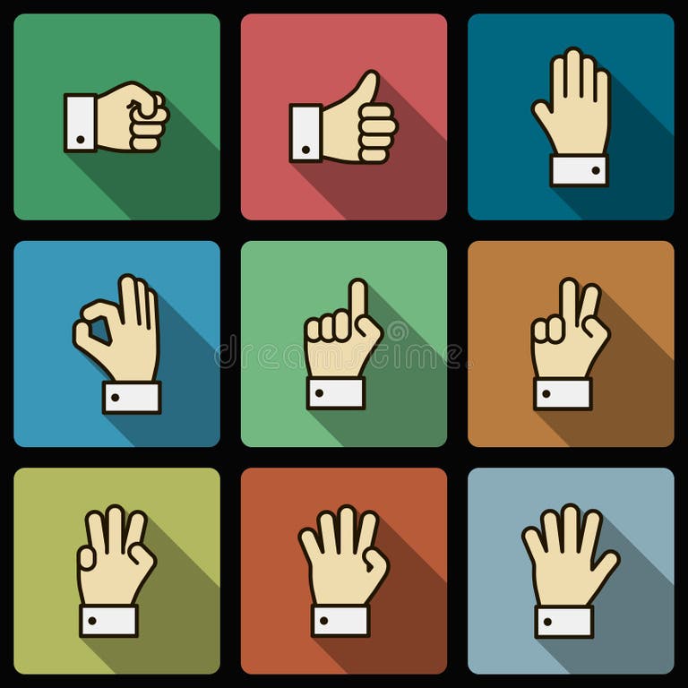 Hand Gestures UI Design Elements, Squared Shadows Stock Vector ...
