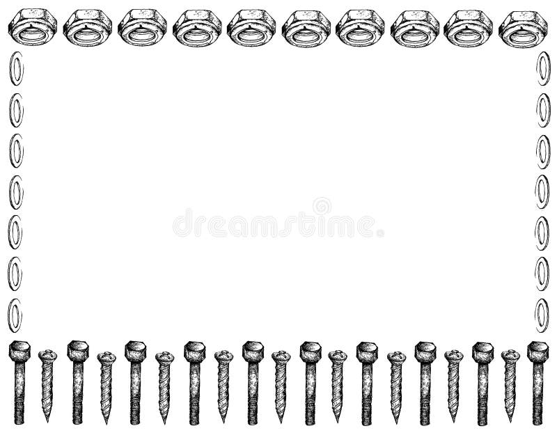 Hand Getrokken Schetskader Van Schroeven En Noten Stock Illustratie ...