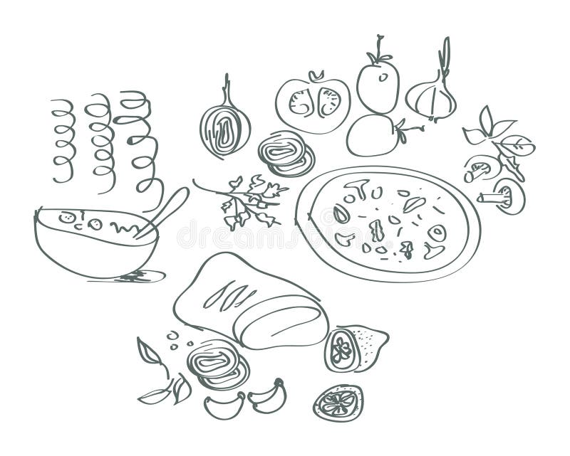 Hand Gezeichnet, Elemente Kochend Stock Abbildung - Illustration von ...