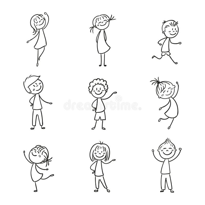 Hand Gezeichnete Glückliche Kleine Kinder Stock Abbildung ...