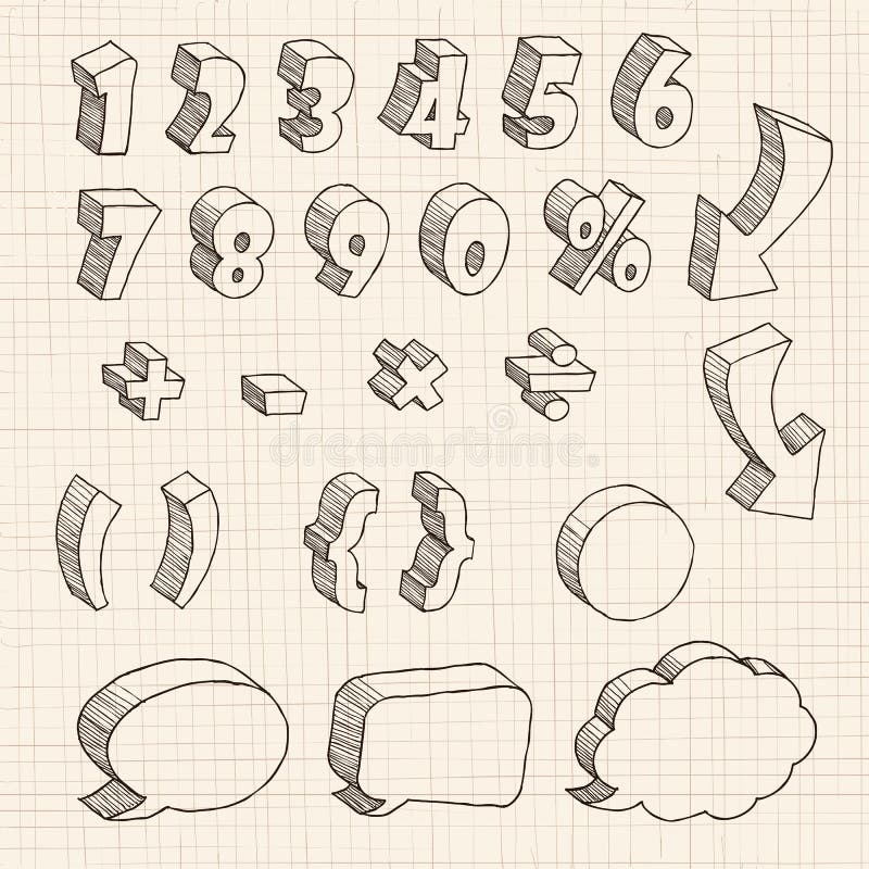 Hand Gezeichnete Zahl 3D Und Dialog Vektor Abbildung - Illustration von ...