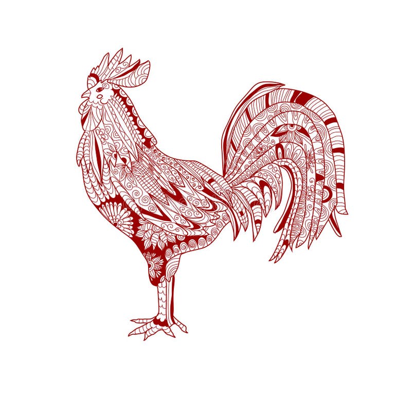 Hand gezeichneter Hahn vektor abbildung. Illustration von dekoration ...