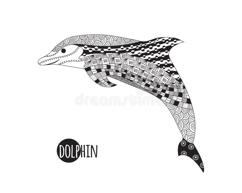 Hand Gezeichneter Lustiger Delphin in Zentangle Art Vektor Abbildung ...
