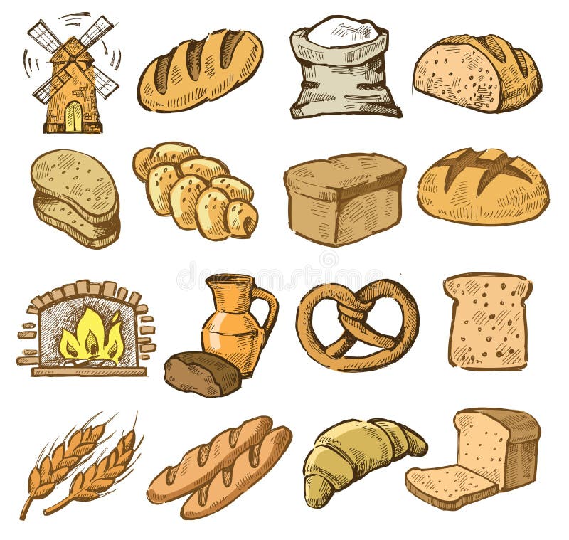 Hand gezeichnetes Brot vektor abbildung. Illustration von brötchen ...