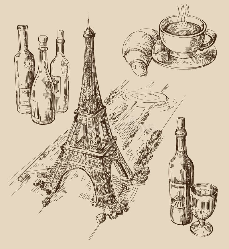 Hand gezeichnetes Paris vektor abbildung. Illustration von grenzstein ...