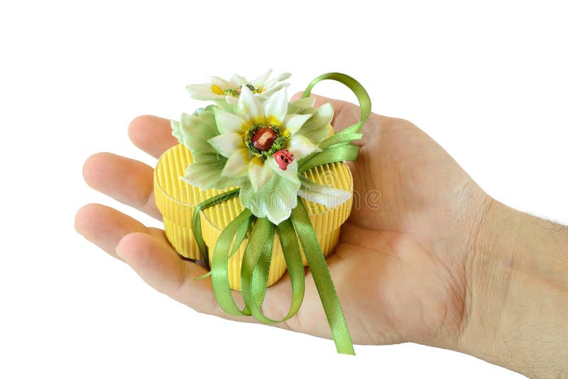 Hand with gift box stock photo. Image of flowers, hand - 20042298