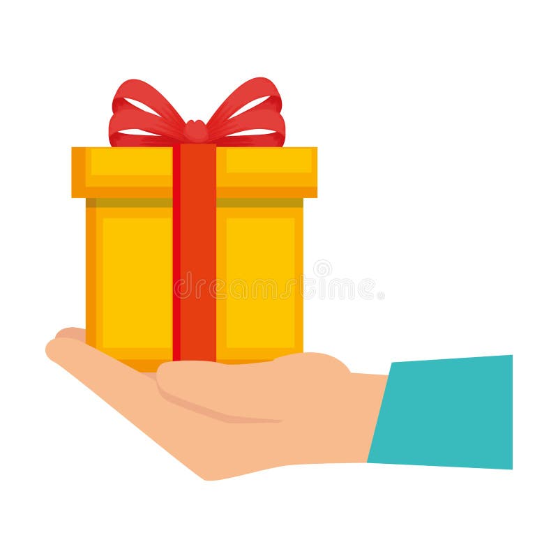 Hand with gift box present stock vector. Illustration of lift - 143393341