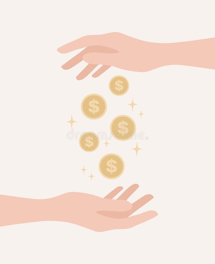 A Hand Giving Another Hand Golden Coins. Vector Illustration Stock ...