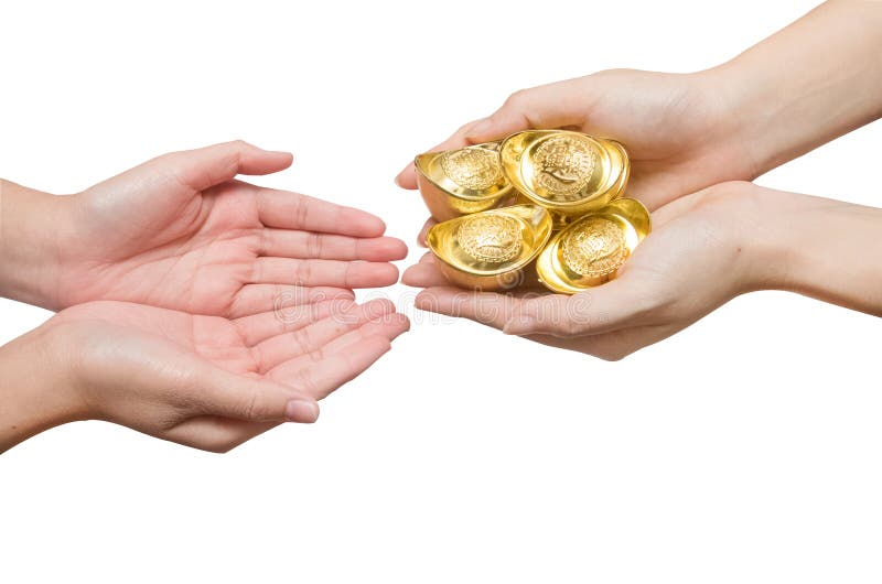 Hand Giving Chinese Gold Ingots Stock Photo - Image of adult, currency ...
