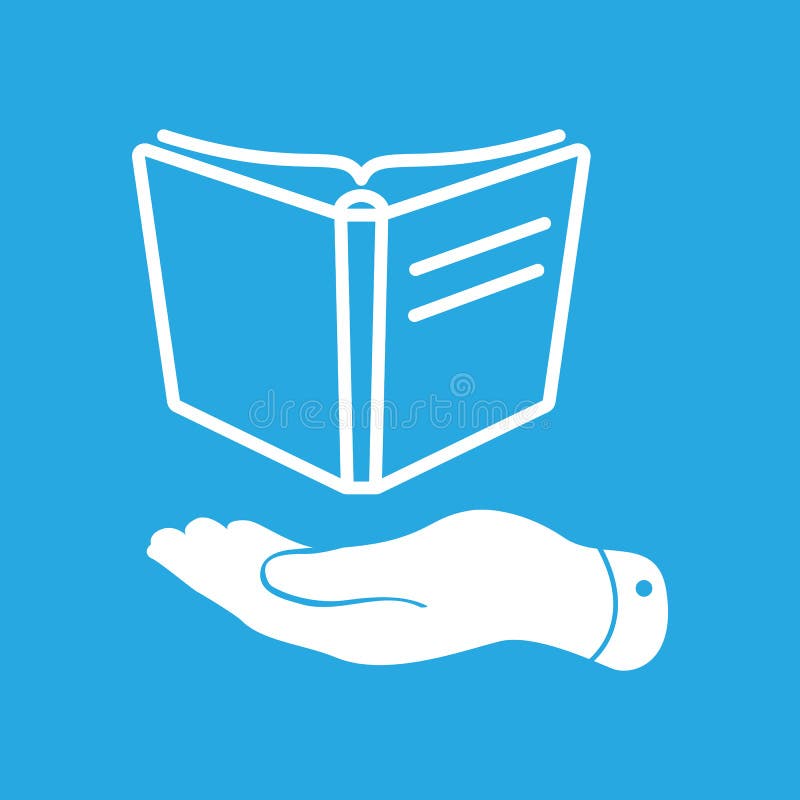 Hand Giving Open Book Icon on Blue Background Stock Vector ...