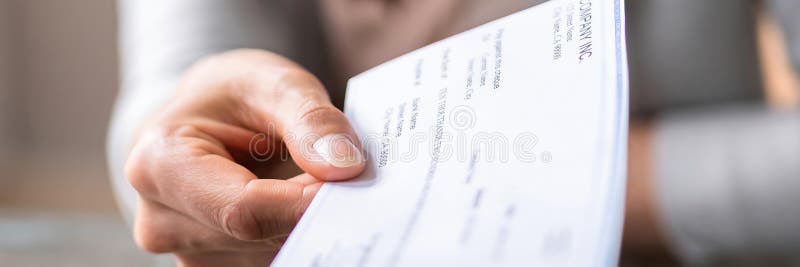 Hand Giving Paycheck, Check, Cheque Stock Photo - Image of background ...