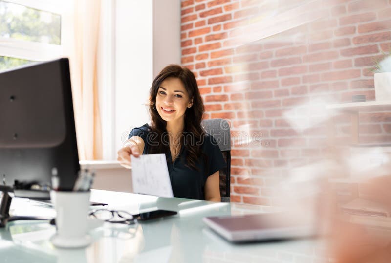 Hand Giving Payroll Cheque. Paycheck Stock Photo - Image of company ...