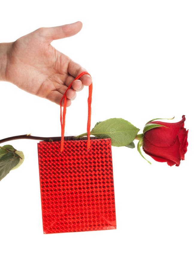 Hand Giving Present Box and a Rose Stock Photo - Image of holiday ...