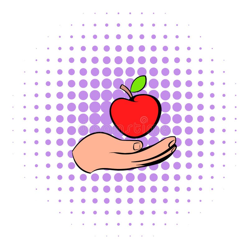 A Hand Giving A Red Apple Icon, Comics Style Stock Vector ...