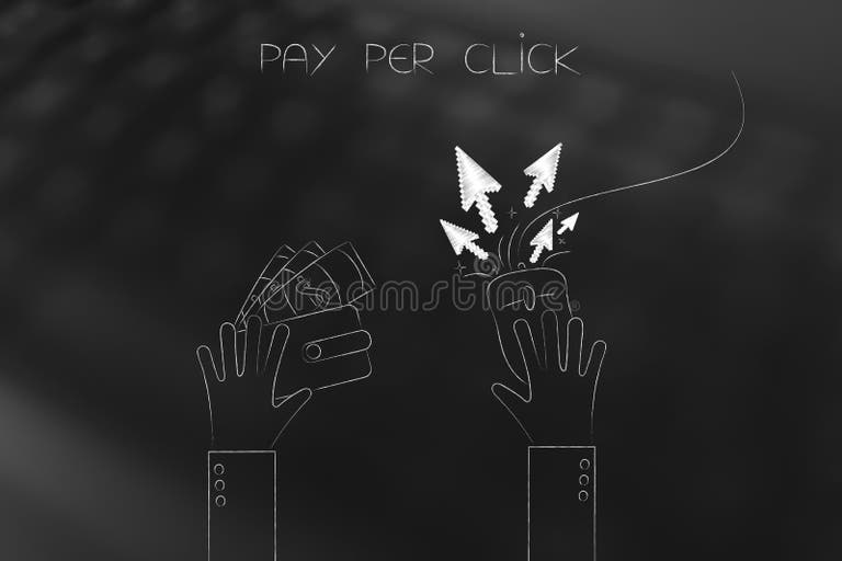 Hand Giving Wallet To User Clicking on Computer Mouse, Pay Per C Stock ...