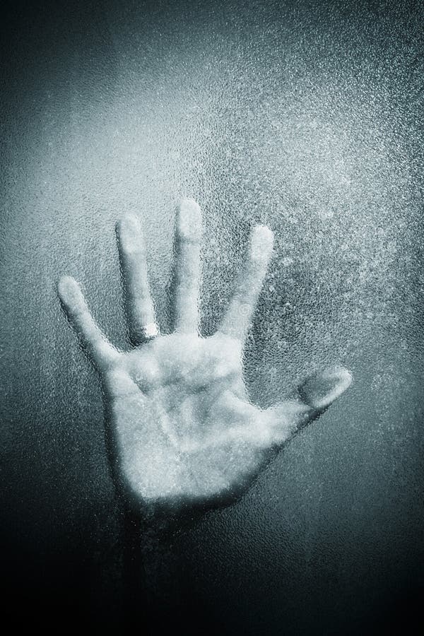 Hands Silhouette Behind Glass Door Stock Image - Image of light ...