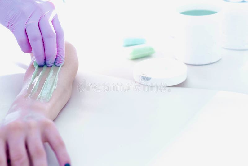 Hand in Glove with Depilation Paste Stock Photo - Image of peeling ...