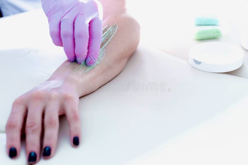 Hand in Glove with Depilation Paste Stock Image - Image of hygiene ...