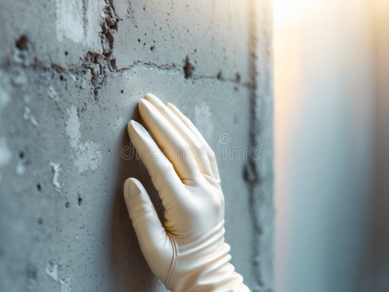Hand in Glove Touching Concrete Wall Exploration of Texture, Surface ...