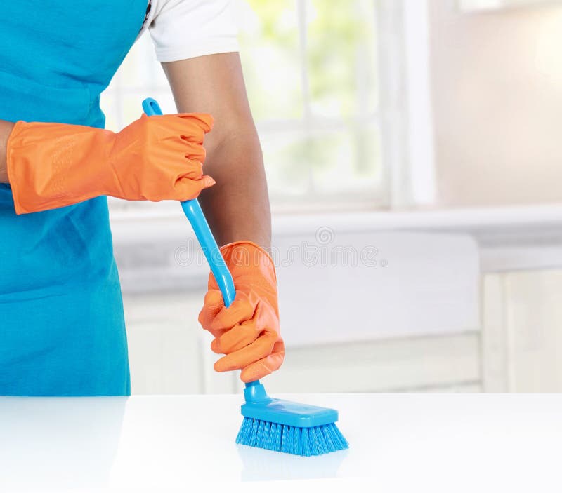 Hand with Glove Using Cleaning Mop To Clean Up Stock Image - Image of ...