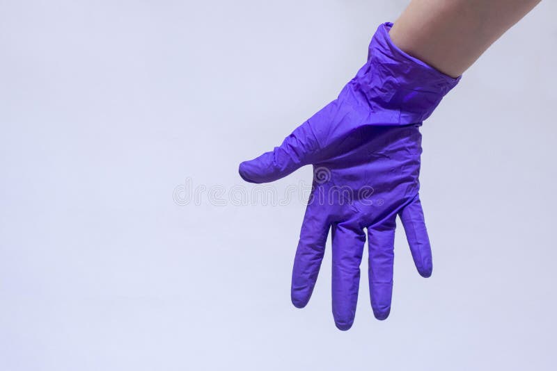 Hand in Glove Violet Over White Color Background Stock Photo - Image of ...