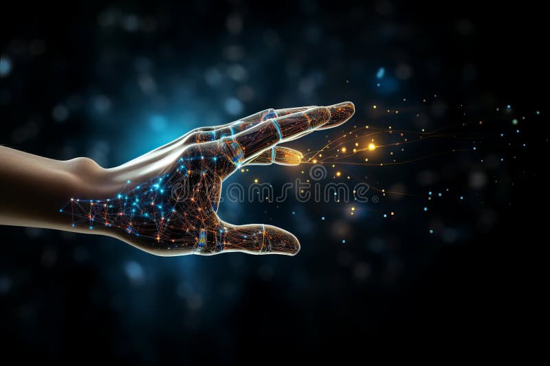 Hand with Glowing Circuits. Concept of Future Technologies ...