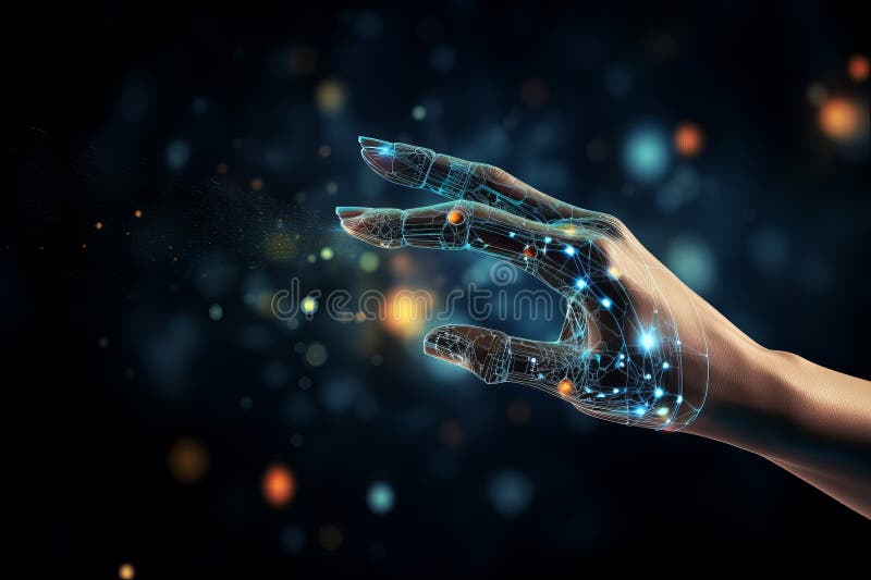 Hand with Glowing Circuits. Concept of Future Technologies ...