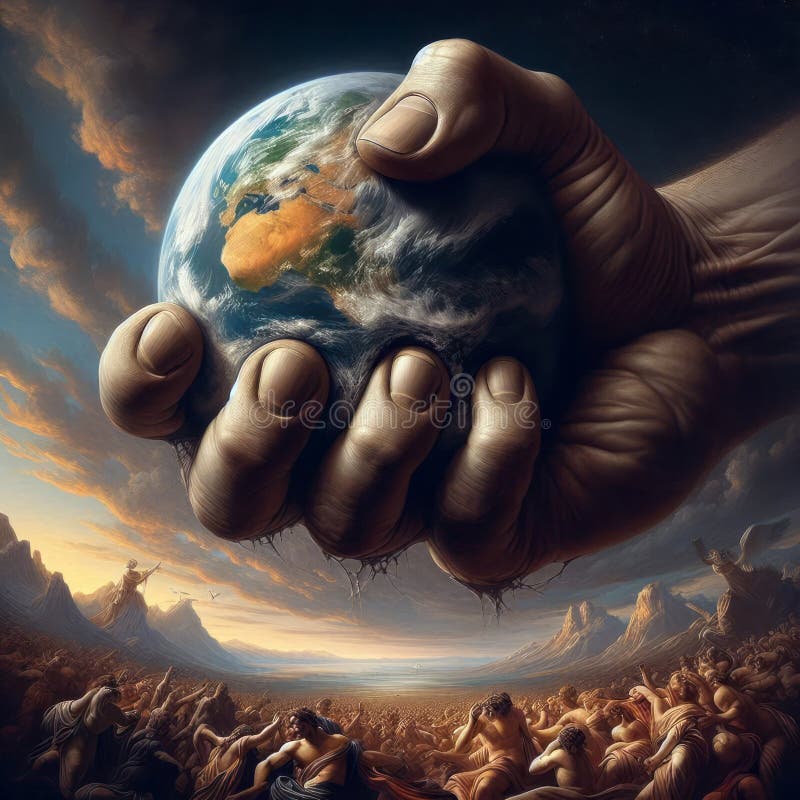 The Hand of God Squeezing the Earth Stock Illustration - Illustration ...