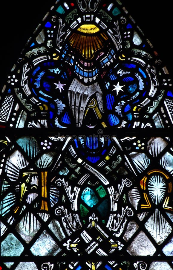 The Hand of God in Stained Glass: the Beginning and the End Stock Photo ...
