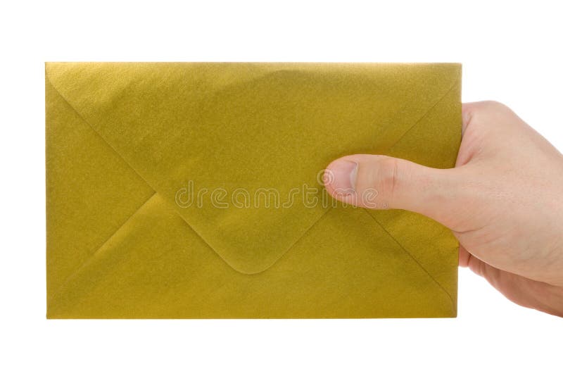 Hand with gold envelope. stock image. Image of golden - 20071093