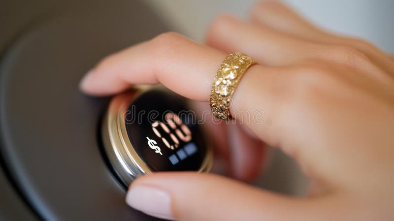 Hand with Gold Ring Adjusting Dial with Zero Digits on Display Stock ...