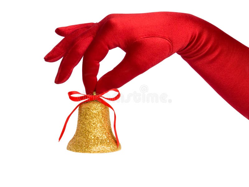 Hand with golden bell stock image. Image of isolated - 11814789