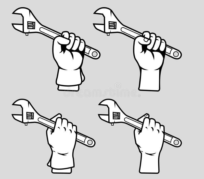 Hand Grab Adjustable Wrench Black White Stock Vector - Illustration of ...