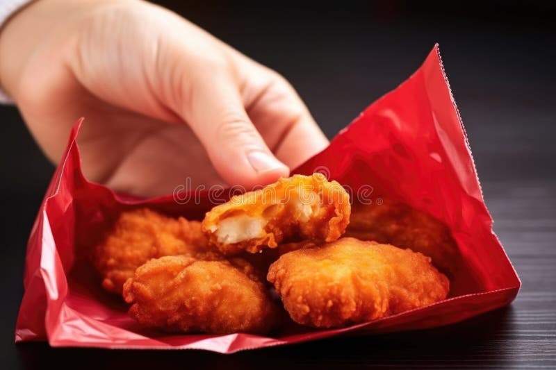 Hand Grabbing a Chicken Nugget from a Drive-through Bag Stock Image ...