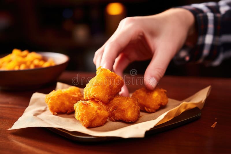 Hand Grabbing a Chicken Nugget from a Napkin Stock Image - Image of ...