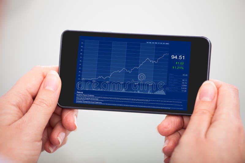 Hand with Graph on Mobile Phone Stock Image - Image of blue ...